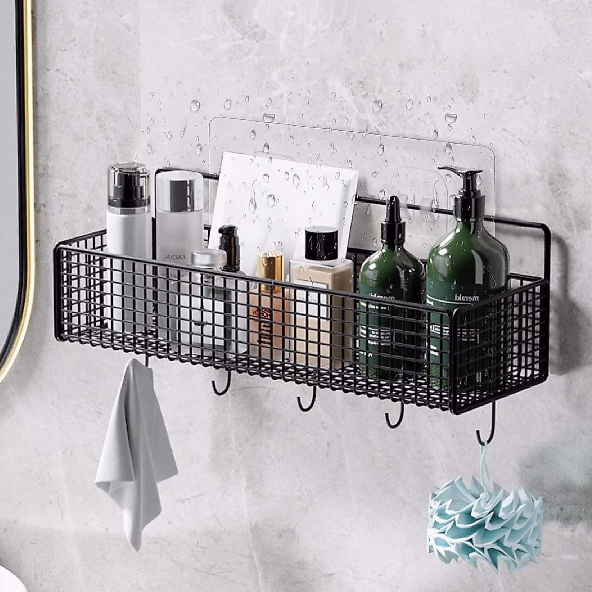 YCZARD 14 Pcs Corner Shower Caddy Strong Adhesive Sticker Hooks for Bathroom Shelf, No Drilling Sticky Wall Caddy Hooks for Bathroom Kitchen Shower Caddy Corner Shelf (Single/Double Hook)