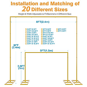 Heavy Duty Backdrop Stand 8ft x 8ft Gold Pipe and Drape Backdrop Stand Kit Adjustable Metal Backdrop Sand for Wedding Photobooth Exhibition Decoration