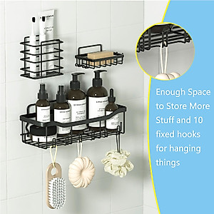 Juya Shower Caddy, 5-Pack Shower Organizer, Adhesive Shower Shelves No Drilling Rustproof Stainless Steel Large Capacity Wall-Mounted Bathroom Organizer for Bathroom, Kitchen, Black