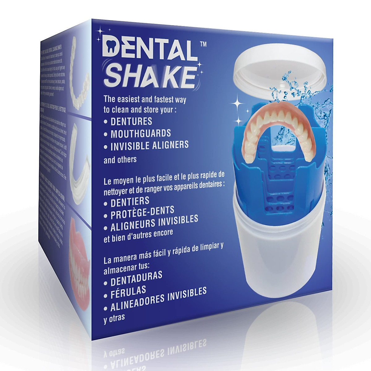 Dental Shake - Shake to Clean Leak Proof Denture Cup, Denture Case and Retainer Holder, Denture Bath and Retainer Cleaner Case, Denture Cleaning Case for Full Dentures