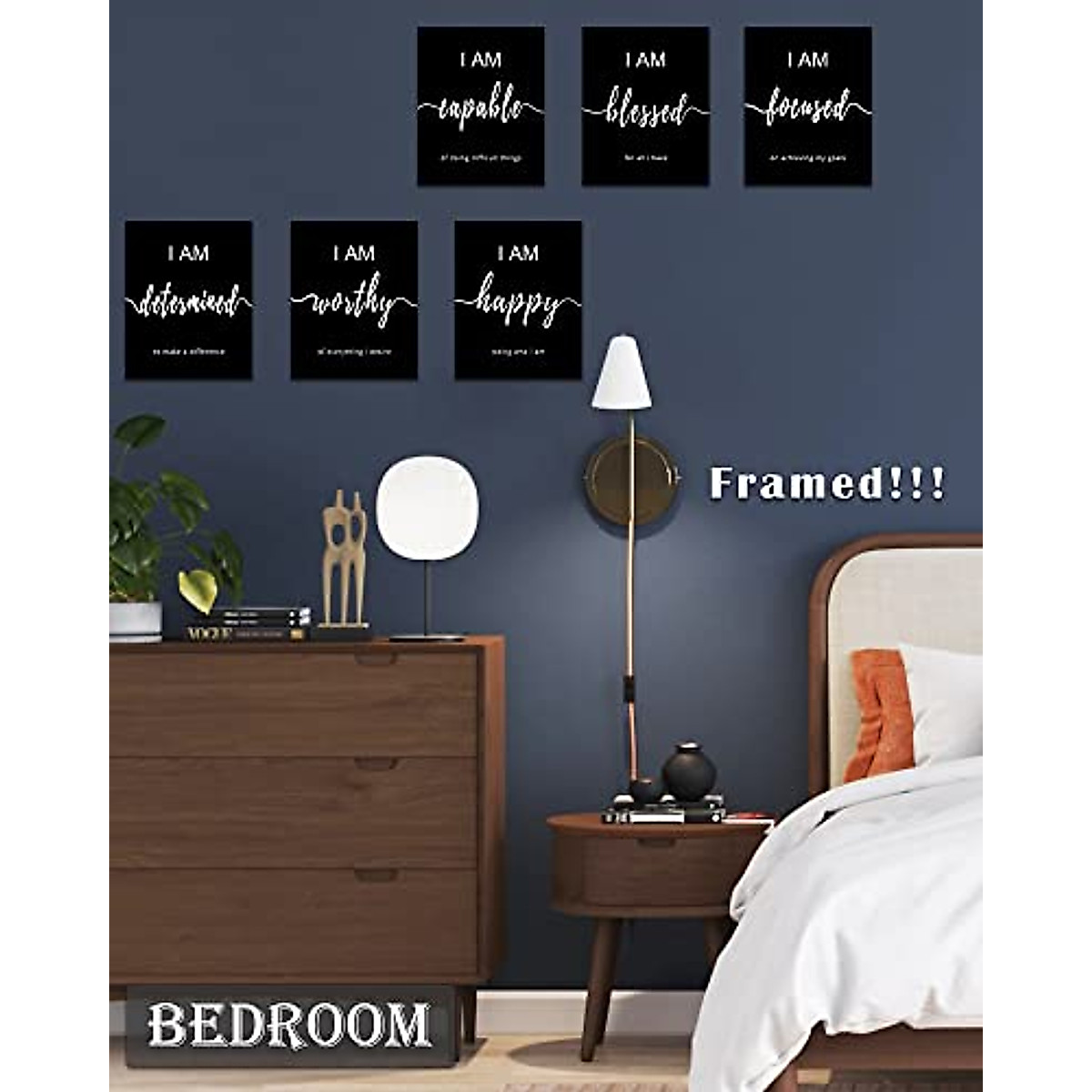 Drsoum Inspirational Wall Art Office Decor, Motivational Wall Art Prints for Office Bedroom Living Room Classroom,Black and White Daily Positive Affirmations Posters for Women Men Kids, Set of 6, 8"x10",FRAMED