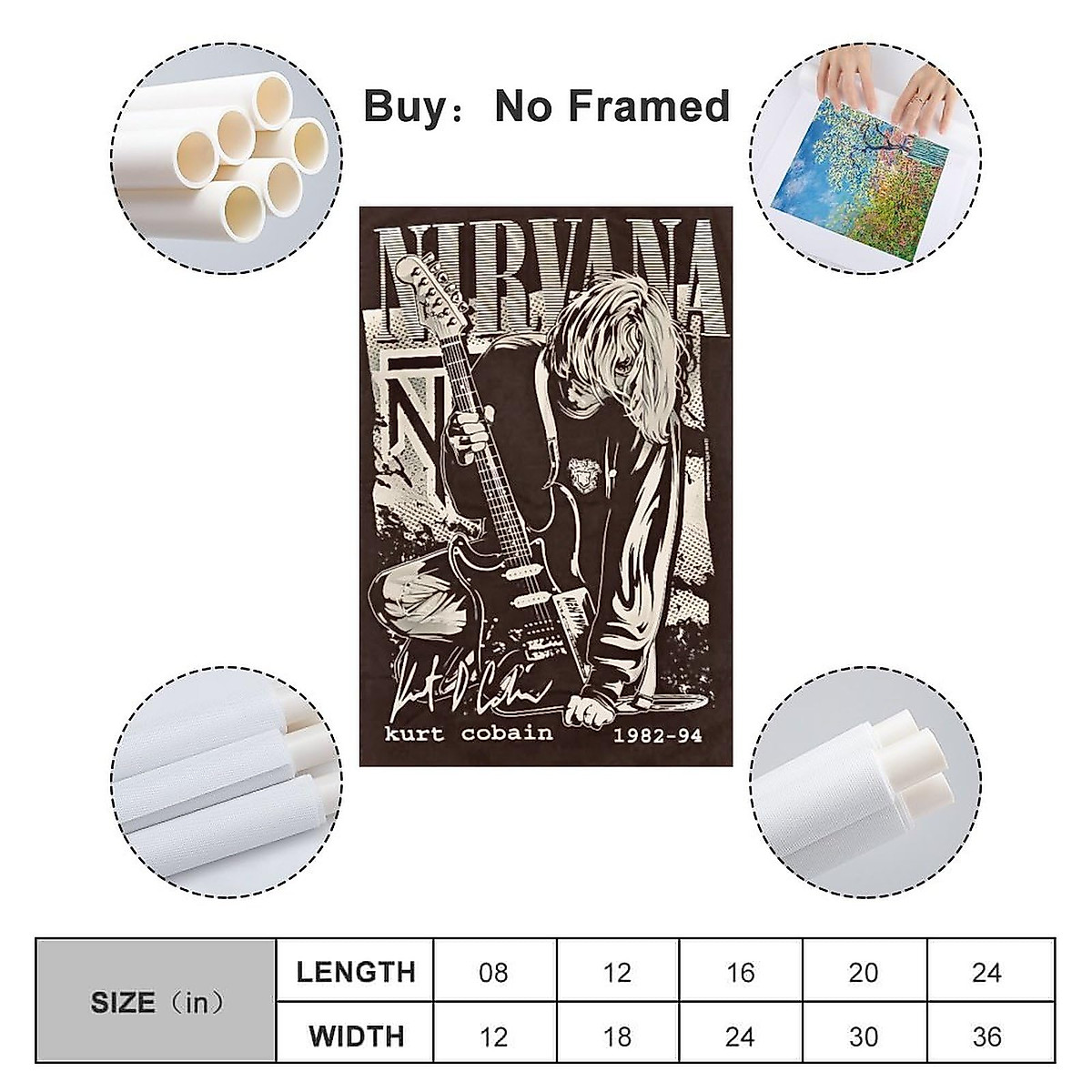 CZOURPVU NIRVANA Poster Kurt Cobain Poster Band Poster Rock Poster Poster Art Decor Painting Aesthetic Wall Art Canvas for Bedroom Decor 12x18inch(30x45cm) Style-3