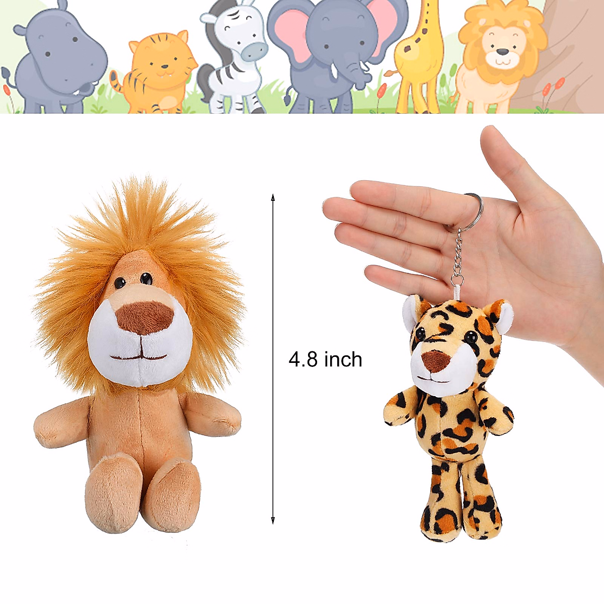Sumind 12 Pieces Mini Stuffed Forest Animals Jungle Animal Plush Toys 4.8 Inch Cute Elephant Lion Giraffe Tiger Plush for Animal Themed Parties Achievement(Standing)