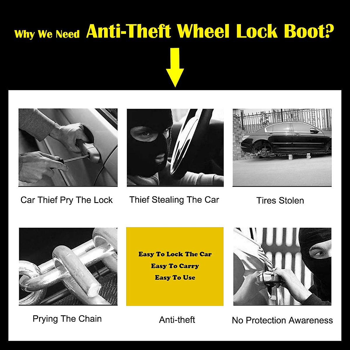 ALAVENTE Car Wheel Locks, 2pcs Wheel Lock Heavy-Duty Anti Theft Parking Wheel Lock Car Parking Wheel Lock