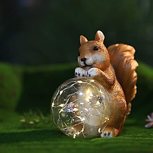 MRGL Squirrel Garden Figurines Decor, Outdoor Waterproof Statue, 7.5 Inch LED Lights for Garden, Courtyard, Lawn, Walkway, Housewarming