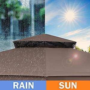 BACKYADOOR 10'X12' Gazebo, Outdoor Gazebo with Mosquito Netting, Patio Gazebo with Ventilation Double Roof for Patio, Deck, Garden (Dark Brown)