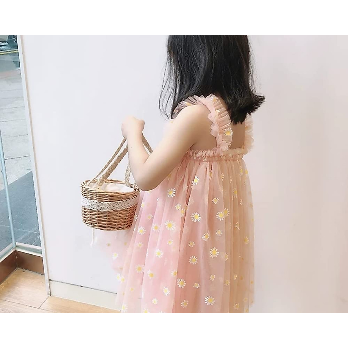 Toddler Baby Girl Daisy Tulle Dress Infant Sleeveless Layered Tutu Dress Pink 6-12 Months