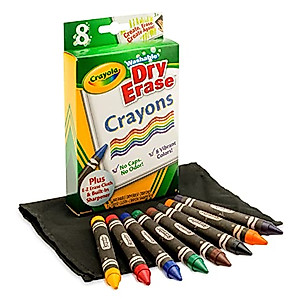 Crayola Washable Dry Erase Crayons (8ct), Includes Eraser Mitt & Sharpener, Classroom Supplies for Teachers