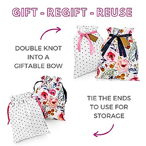 Gather & Knot Drawstring Gift Bags | 16" Medium | Premium Canvas | Reusable Fabric Wrap for Valentines, Weddings, Bridesmaids, Birthdays - All Occasion | Pink Floral