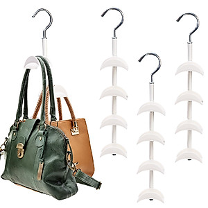 Lyellfe 3 Pack Purse Hanger for Closet, 360°Rotatable Handbag Tote Bag Hooks, Space Saving 4 in 1 Bag Hanging Organizer for Belt, Scarves, Hat, Keep Straps in Good Shape