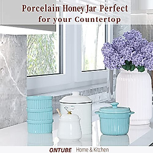 ONTUBE Ceramic Honey Pot with Dipper and Crystal Lid, Honey Jar Container Dispenser for Home Kitchen, 12oz (Gold)