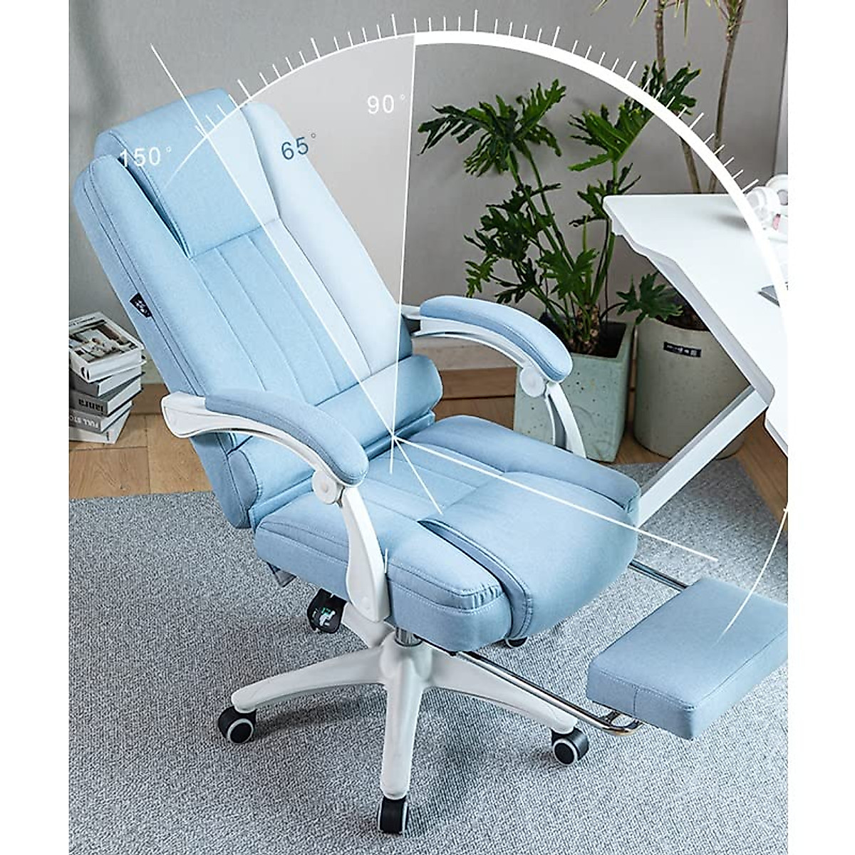 TFIIEXFL Fabric Computer Chair Soft Office Chair Reclining Girl Cotton Chair 360 Degree Rotating Game Chair Rest Chair
