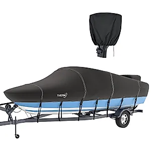 Tuszom 100% Waterproof 900D Solution-Dyed Boat Cover with 17 Windproof Straps Fits V-Hull, Bass Boat, Runabout, Fishing Boat, Ski Boat, 20' - 22' L, UP to 100" W