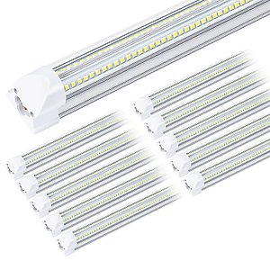 Gugsey LED Shop Lights - 4FT 50W LED Light Fixture, 4 Foot High Output 7750Lumen, 6000K, Clear Cover, V-Shape Linkable, Plug and Play, T8 LED Tube Light for Garage, Workshop (10 Pack)