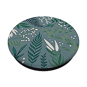 Green Botanical Fern Foliage & White Berry Floral Pattern PopSockets Swappable PopGrip
