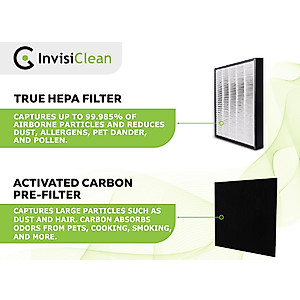 InvisiClean True Hepa Replacement Filter with Activated Carbon Prefilter - Compatible with InvisiClean Aura IC-5018 and Sensa IC-5120 Air Purifiers