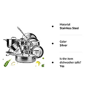 imarku Stainless Steel Pots and Pans Set, 14-Piece Tri-Ply Hammered Stainless Steel Cookware Set, Professional Induction Kitchen Cookware Sets, Oven Dishwasher Safe, Non Toxic PFAS Free, Silver