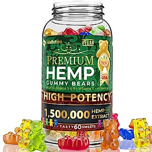 WELLUTION Hemp Gummies 1,500,000 XXL High Potency - Fruity Gummy Bear with Hemp Oil. Natural Hemp Candy Supplements with Vitamins and Fatty acids