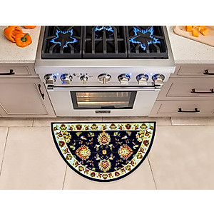 Cozy Floor Mats Fireplace Hearth Rug, Low Profile, Black Red, Half Circle, Fire Heat Resistant Mat, Half Moon Shape, Non Slip Kitchen Rug, Cabin Cottage Lodge,Traditional Design (2'2"x 3'3")… (Black)