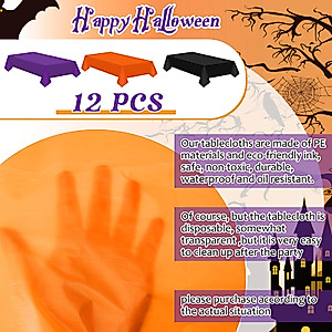 12 Pieces Halloween Disposable Plastic Tablecloth for Rectangle Tables Waterproof Table Cover for Halloween Parties and Decorations, 54 x 108 Inch, Black, Orange, Purple