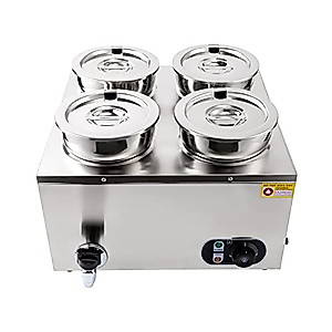110V Commercial Soup Warmer ,Electric Food Warmer Adjustable Temp. 86-185℉, Stainless Steel Countertop Soup Pot with Tap, Food Warmer for Cheese/Hot Dog/Rice (4x4.2 Qt)