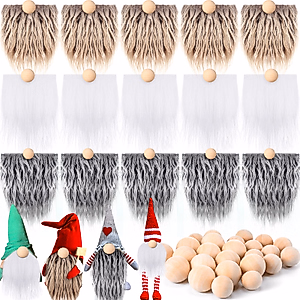 15 Pcs Gnome Beards for Crafting Easter Day Faux Fur Fabric Precut Gnomes Beards Handmade 30 Pieces Wood Balls for Halloween Christmas Valentine's Day Independence Day (Yellow, Pink, Green, White)