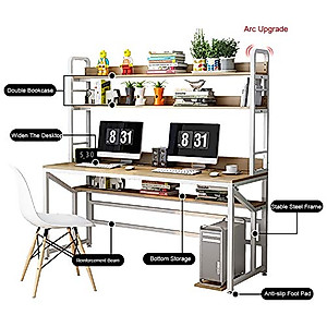 TOPYL Computer Desk with Hutch,Modern Writing Desk with Storage Shelves,Office Study Desk Gaming Desk Workstation for Home Office,Wood + Metal Legs
