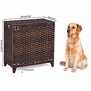 Laundry Hamper with 3 Removable Liner Bags; 132L Handwoven Rattan Laundry Basket with Lid & Heightened Feet; Clothes Hamper with Side Handles; Laundry Sorter with 3 Separate Sections (Brown)