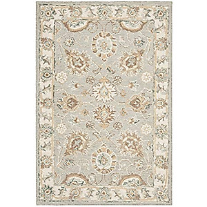 SAFAVIEH Blossom Collection 4' x 6' Aqua / Ivory BLM702M Handmade Premium Wool Area Rug