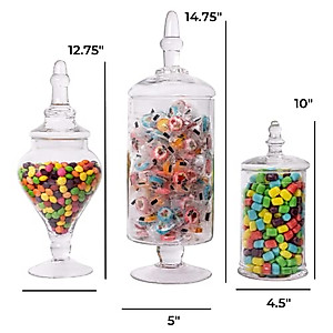 Mantello Glass Apothecary Jars with Lids- Set of 3 Jars for Candy Buffet - Apothecary Jars for Bathroom, Candy Bar, Kitchen, Large