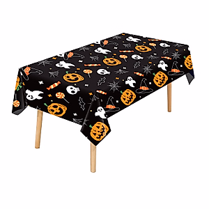 CXPSINC 4 Pack Halloween Pumpkin Ghost Tablecloth,54" x 108" Rectangular Plastic Spider Web Table Cloth Large Size Halloween Table Covers for Home Decor Halloween Party Decorations (Pumpkin Ghost)