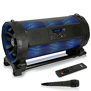 Pyle Portable Bluetooth Boombox Stereo System - 600 W Digital Outdoor Wireless Loud Speaker w/LED Lights, FM Radio, MP3 Player, USB, Wheels, w/ Karaoke Microphone, Remote Control - PBMSPG198, Black