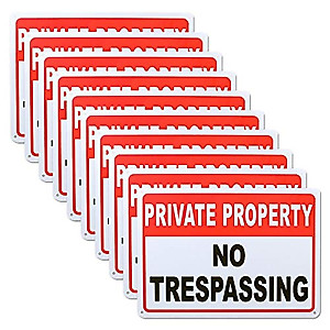 Abuff Private Property Sign, 10-Pack No Trespassing Aluminum Warning Sign - 10"x 7" .04"- Outdoor Use for Home Yard Business Driveway Alert, Reflective, UV Protected & Waterproof