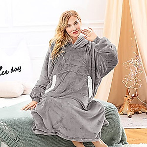 Uttermara Knit Weighted Blanket 15 Pounds 48x72 Inches, Weighted Blankets Knitted, Grey + Blanket Hoodie Women and Men with Giant Front Pocket Elastic Sleeve, Gray