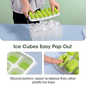 DOQAUS Ice Cube Tray with Lid and Bin, Silicone & Plastic Ice Cube Trays for Freezer with Ice Box, 4 Pack Ice Trays with Ice Container, Stackable Ice Tray with Storage Ice Bucket Bin, Ice Tong & Scoop