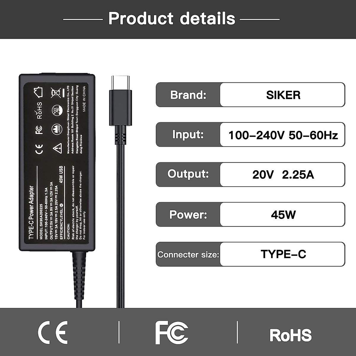 45W Type C USB C Charger Adapter for HP Chromebook X360 14-CA000 11-ae000 14-ca051wm 14-ca052wm 14-ca091wm ca061dx,11-ae051wm 11-ae001tu 11-ae027nr;12-c012dx 918337-001 844205-850 28769-001