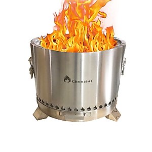 Chenzhit 15x16.5 Inch 304 Stainless Steel Smokeless Fire Pit for Outdoor Fireplace