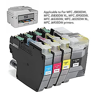 Fafeicy 4Pcs Ink Cartridge Inkjet Cartridge Printer BK C M Y Smoothly Output Clear Print Printing Cartridge with Ink for MFC J5830DW Printer