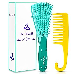 Detangling Hair Brush,Hair Detangler Brush and Wide Tooth Comb Set for Black Natural Curly Wet Dry Thick Straight Long Hair, Afro American Type 3a-4c, Comfortable Grip,Easy to Clean, Durable
