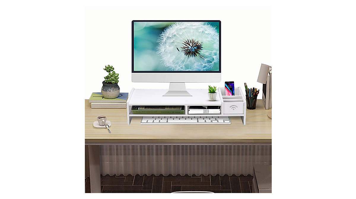 Ergonomic Monitor Stand Riser with Organizer Drawer