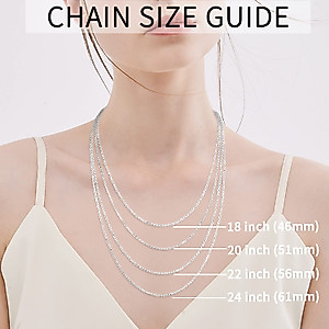 Jewlpire Diamond Cut 925 Sterling Silver Chain Rope Chain Italian Silver Necklace Chain for Women Men Super Shiny Durable 1.35mm Size 18 Inch