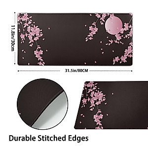 Sakura Cherry Blossom Extended Gaming Mouse Pad Non-Slip Rubber Base Pink Large Mousepad 31.5x11.8in with Stitched Edge Waterproof Flower Keyboard Pads Black Desk Laptop Mats for Work/Game/Office