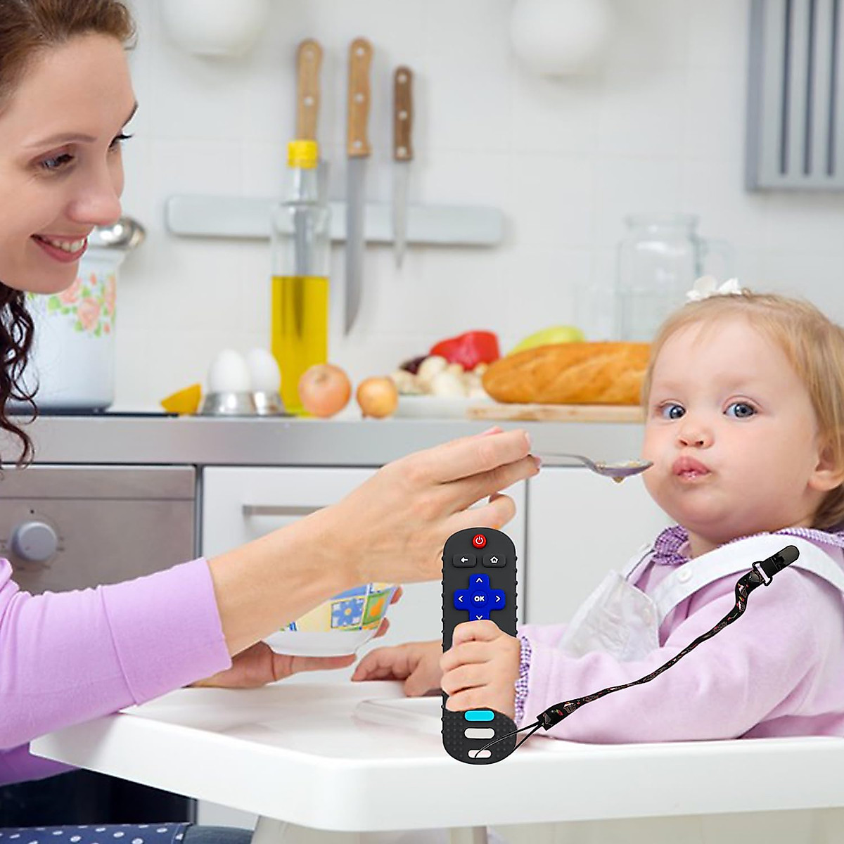 2Pack Teething Toys for Babies, Remote Control Shape Silicone Teether Toys,Baby Teethers for Toddlers Boys Girls (Black + Coral Color)