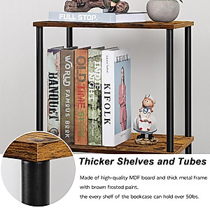 LING RUI 2 Tier Bookcase,Narrow Bookshelf for Small Spaces,Wood and Metal Book Shelf Storage Organizer for Home Office Living Room (Brown)