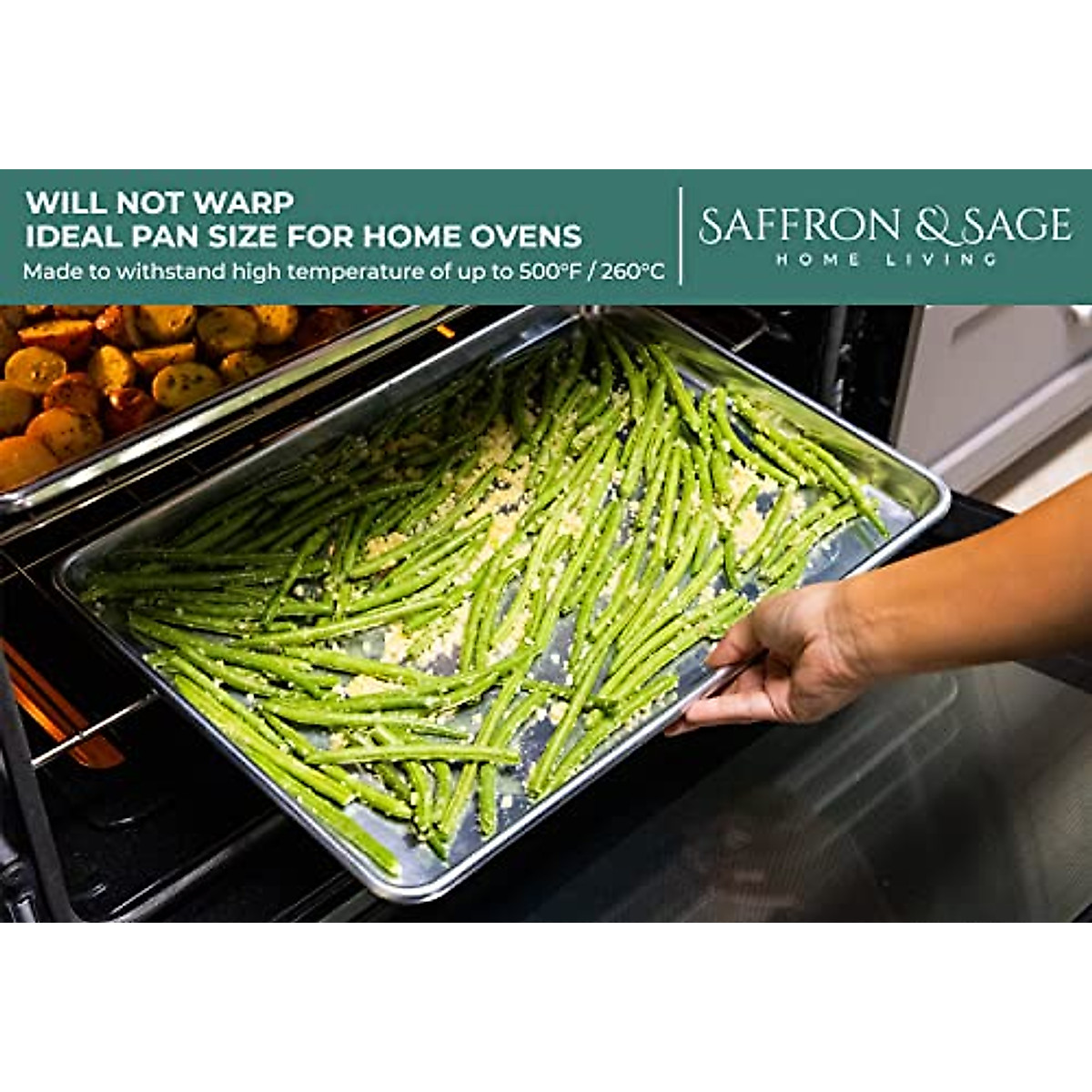 Commercial Quality Cookie Sheet Pan - 2 Pack Aluminum Half Sheet Baking Pan by Saffron & Sage Home Living - This 13x18 Baking Sheet Set is Rust & Warp Resistant, Heavy Duty, of Thick Gauge