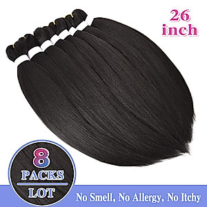 8 Pack Braiding Hair Pre Stretched - 26" 100G/Pack Premium Pre Stretched Braiding Hair Extensions, Professional Itch Free Hot Water Setting Perm Yaki Texture Prestretched Braiding Hair(1B)