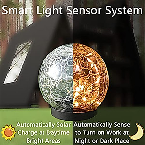 Garden Solar Lights, 2 Packs Cracked Glass Ball Solar Ground Lights Waterproof Warm White LED for Pathway Patio Yard Lawn Outdoor Decor 3.9Inch