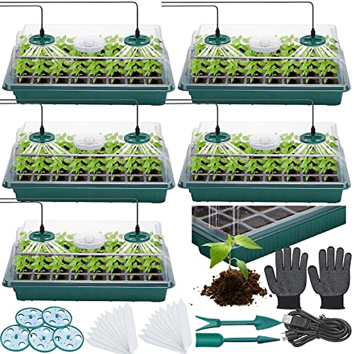 5 Pack Seed Starter Tray Seed Trays Garden Kit Humidity Seeding Tray Plant Germination with Clear Dome Trays for Seed Growth, 40 Cells Per Tray