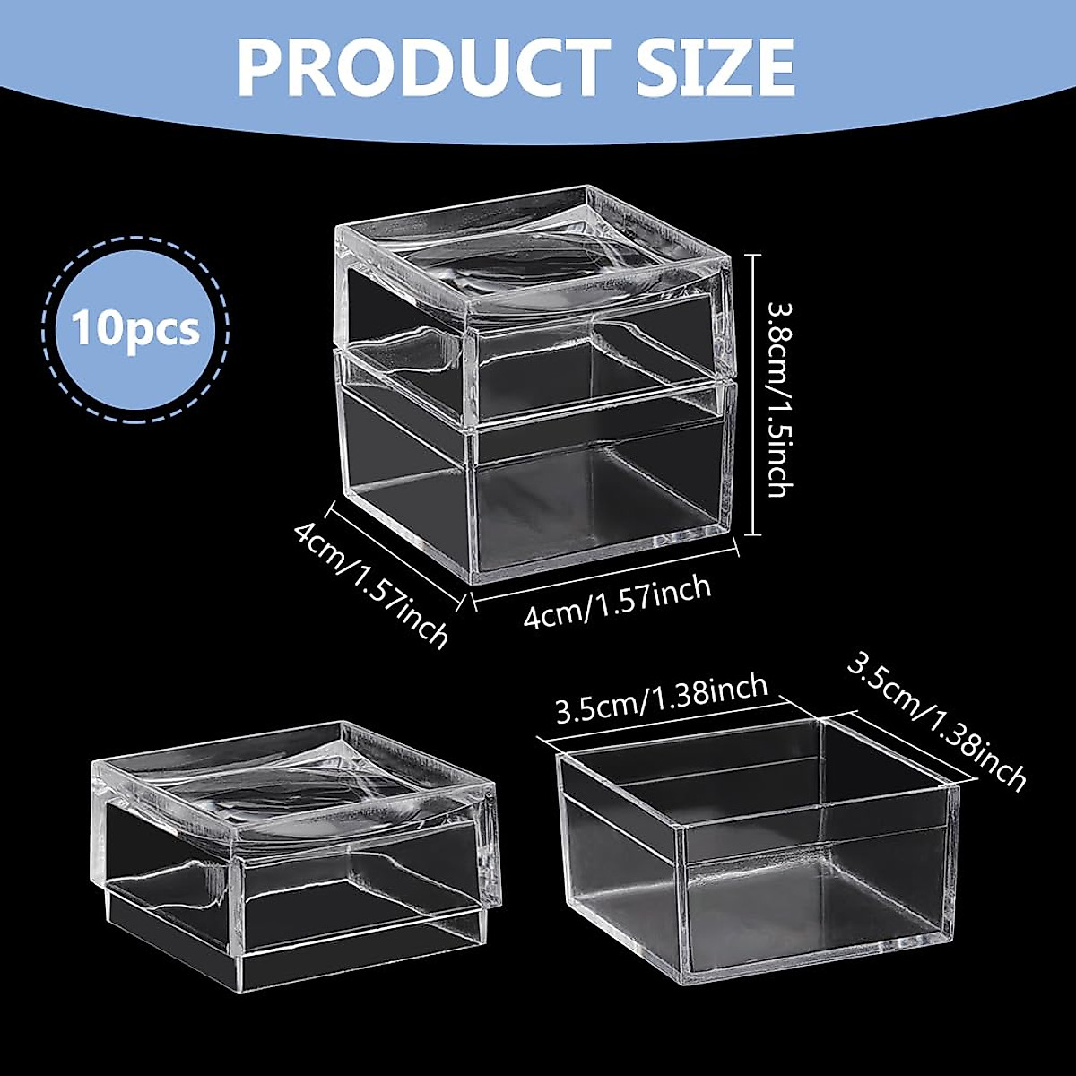 BENECREAT 10pcs 1.57x1.57 Inch Magnifier Box, Clear Square Magnifier Case Acrylic Display Box for Jewellery Display, Insect Observation, Crafting