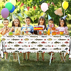 Juweked 3 Pieces Fishing Table Cloth,Under The Sea Party Decorations Waterproof Plastic Gone Fishing Theme Table Cover for Little Fisherman Decorations,Fishing Party Supplies - 70.8×42.5inch